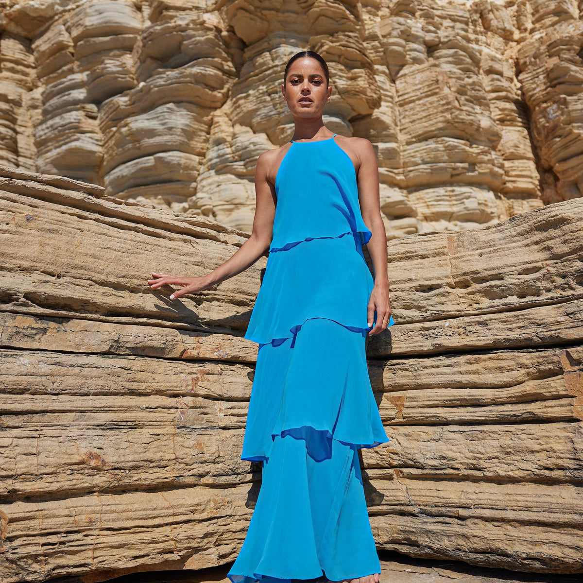 Savannah Blue Chiffon Tiered Maxi Dress – Ro&Zo