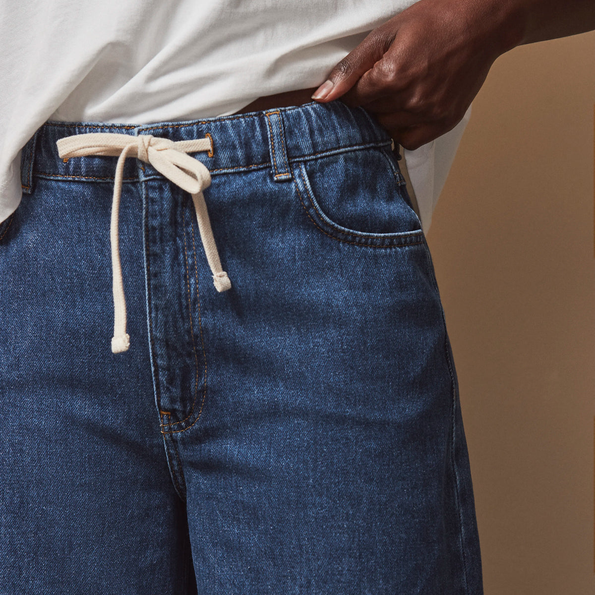 Blue Drawstring-Waist Jeans – Ro&Zo