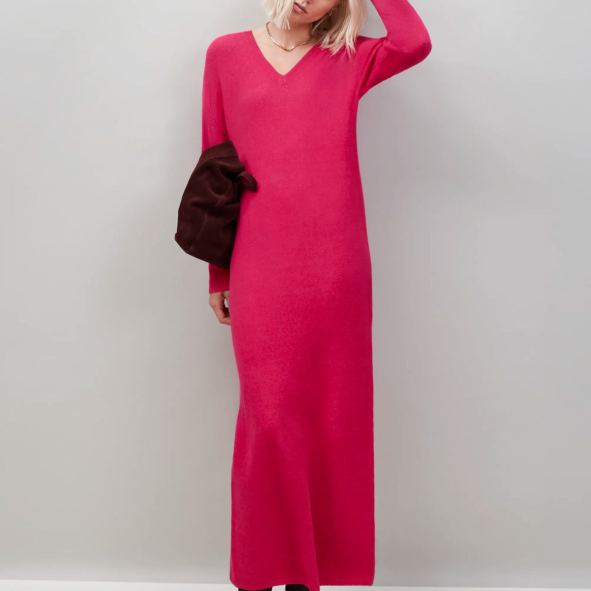 Pink V-Neck Knit Dress – Ro&Zo