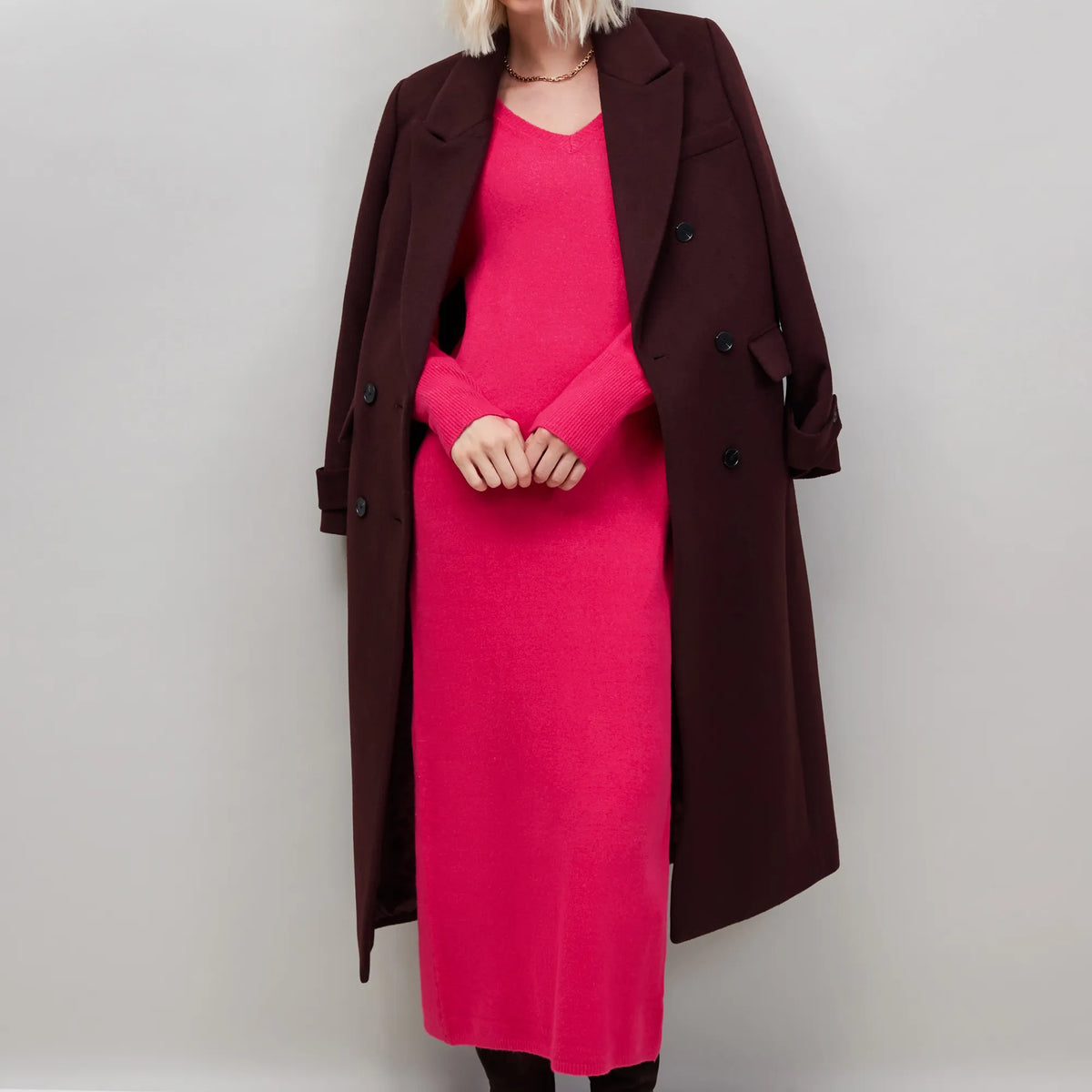 Pink V-Neck Knit Dress – Ro&Zo