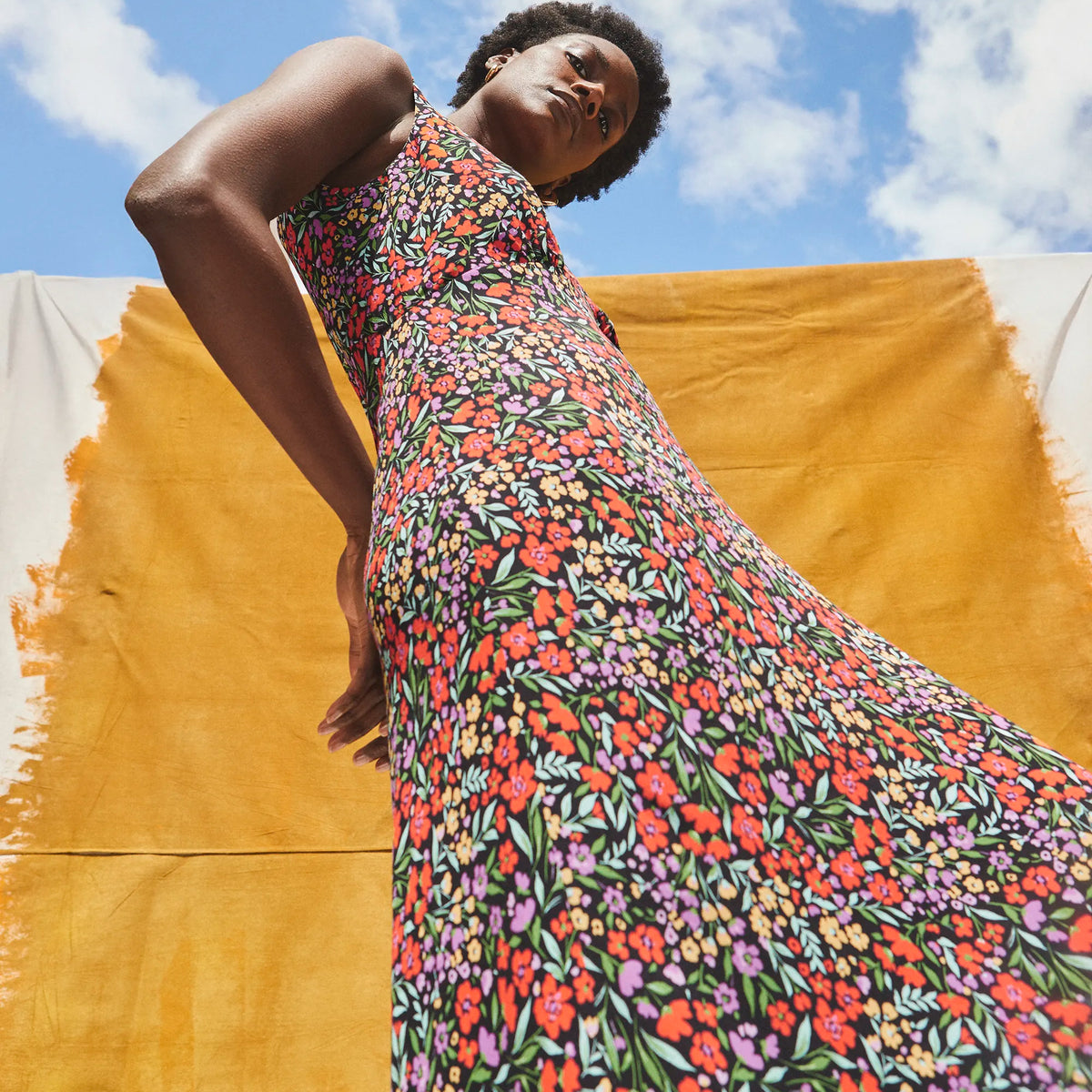 Ditsy-Print V-Neck Midi Dress – Ro&Zo