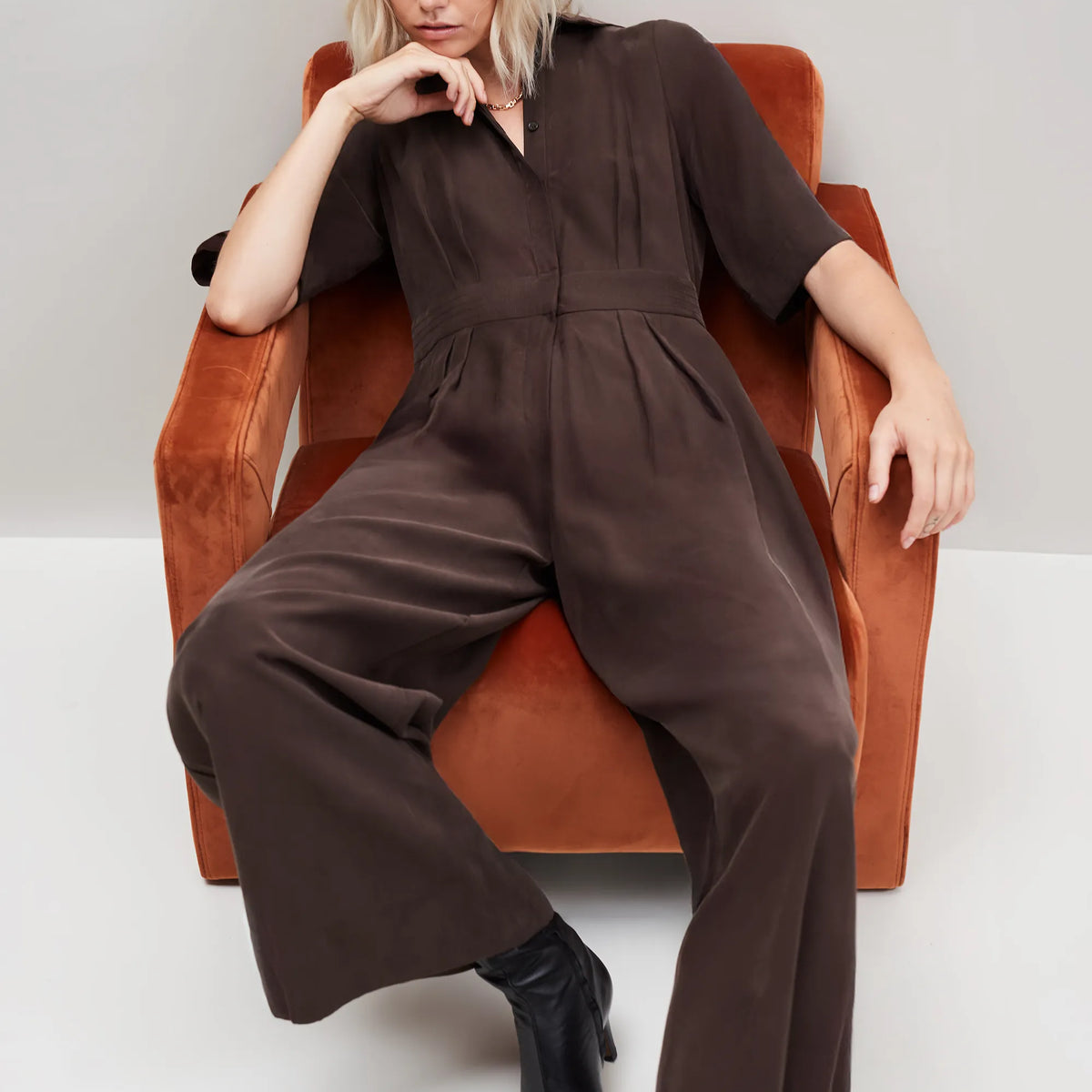 Petite Chocolate Tailored Jumpsuit – Ro&Zo
