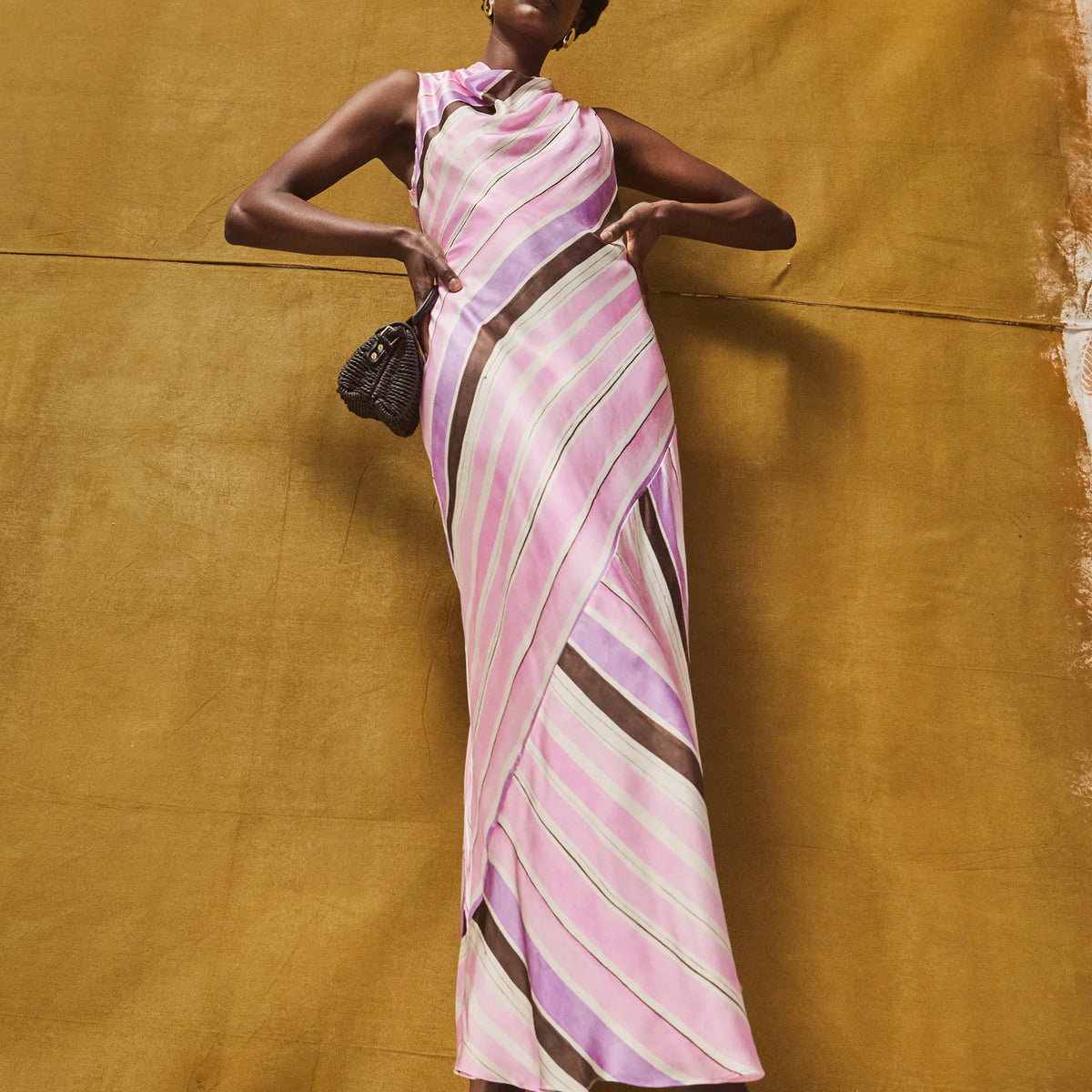 Petite Phoebe Pink Stripe Cowl Neck Satin Dress – Ro&Zo