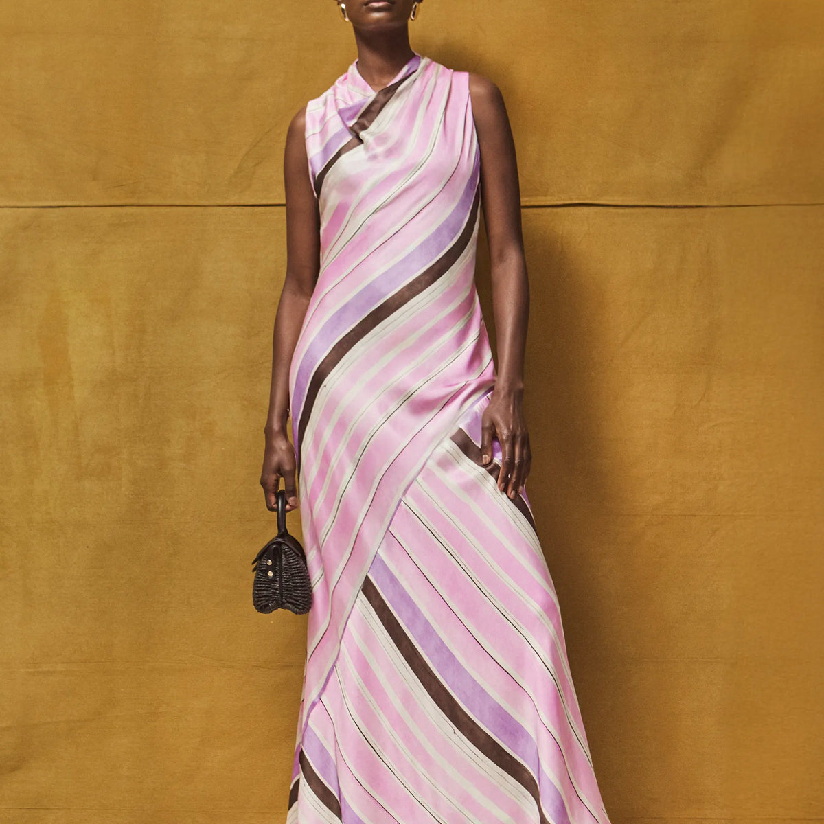 Phoebe Pink Stripe Cowl Neck Satin Dress – Ro&Zo