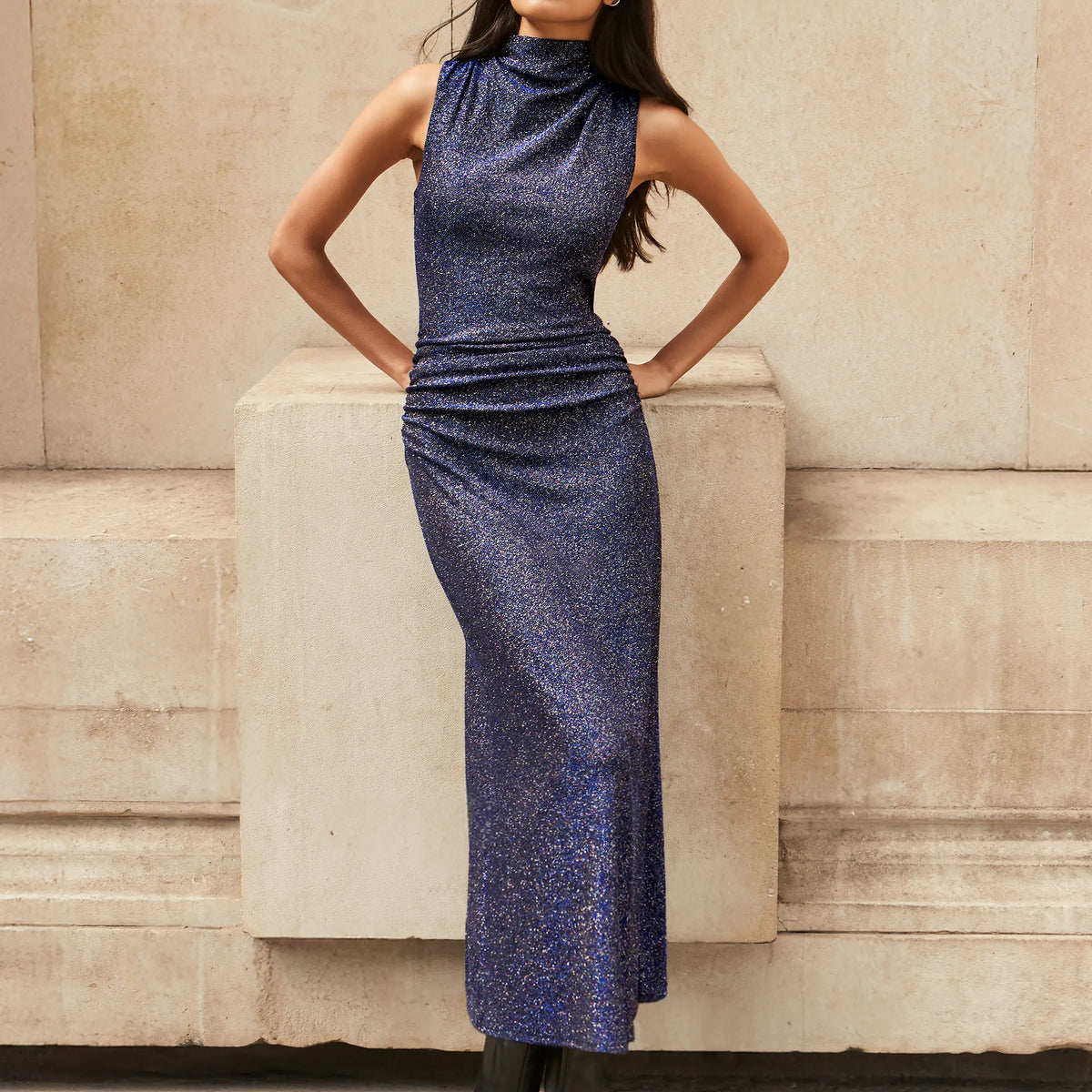 Robyn Blue Sparkle Cowl Neck Dress – Ro&Zo