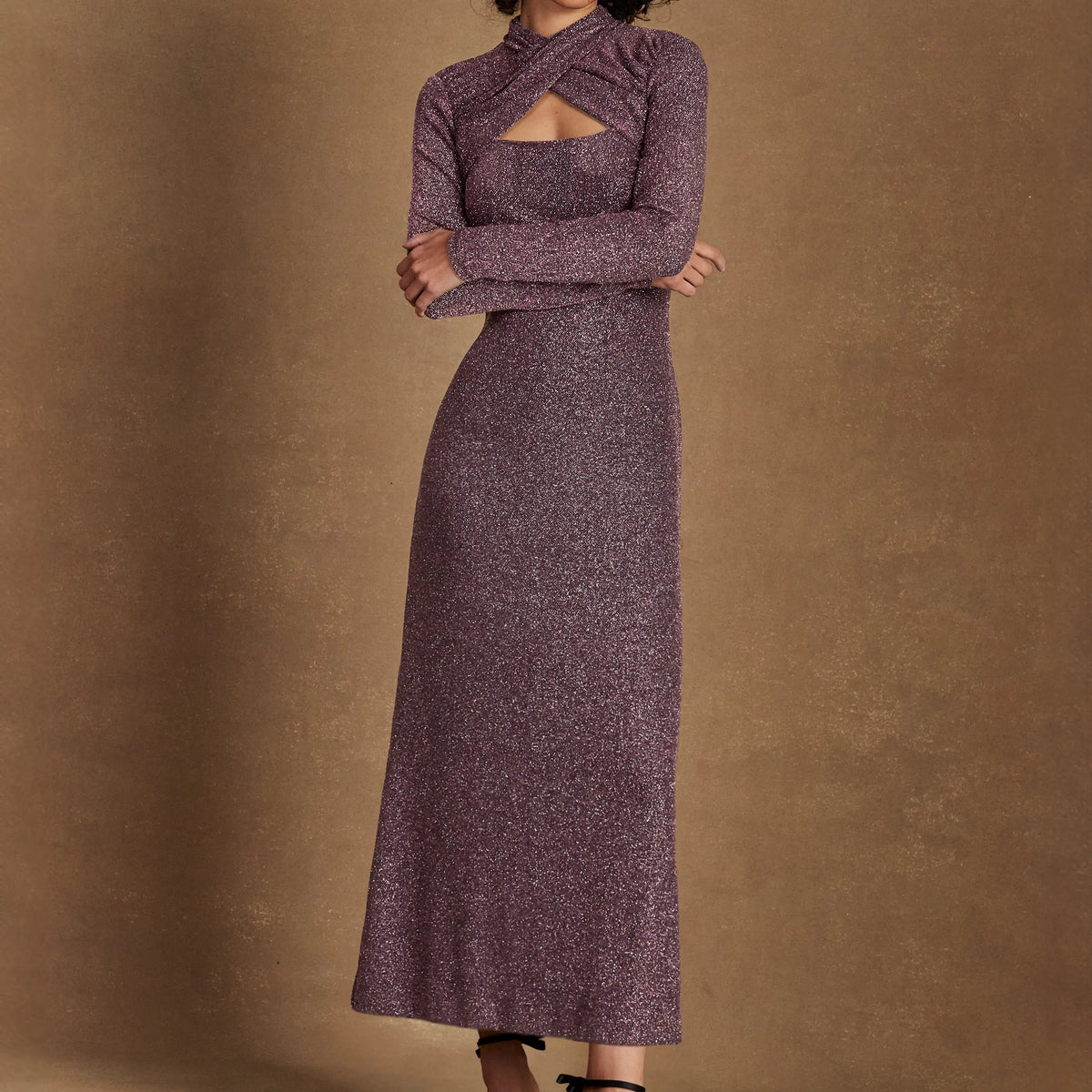 Cameron Pink Sparkle Long-Sleeve Cut-Out Dress – Ro&Zo