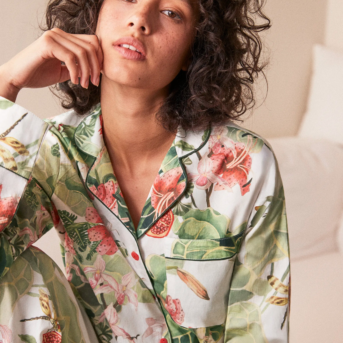 Petite Multi Lotus Print Cotton Pyjamas & Sleep Mask – Ro&Zo