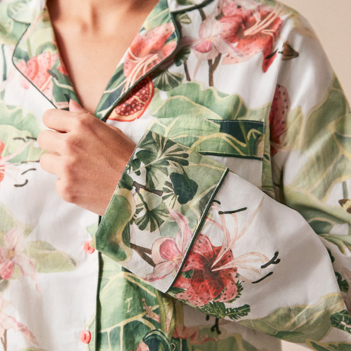 Petite Multi Lotus Print Cotton Pyjamas & Sleep Mask – Ro&Zo