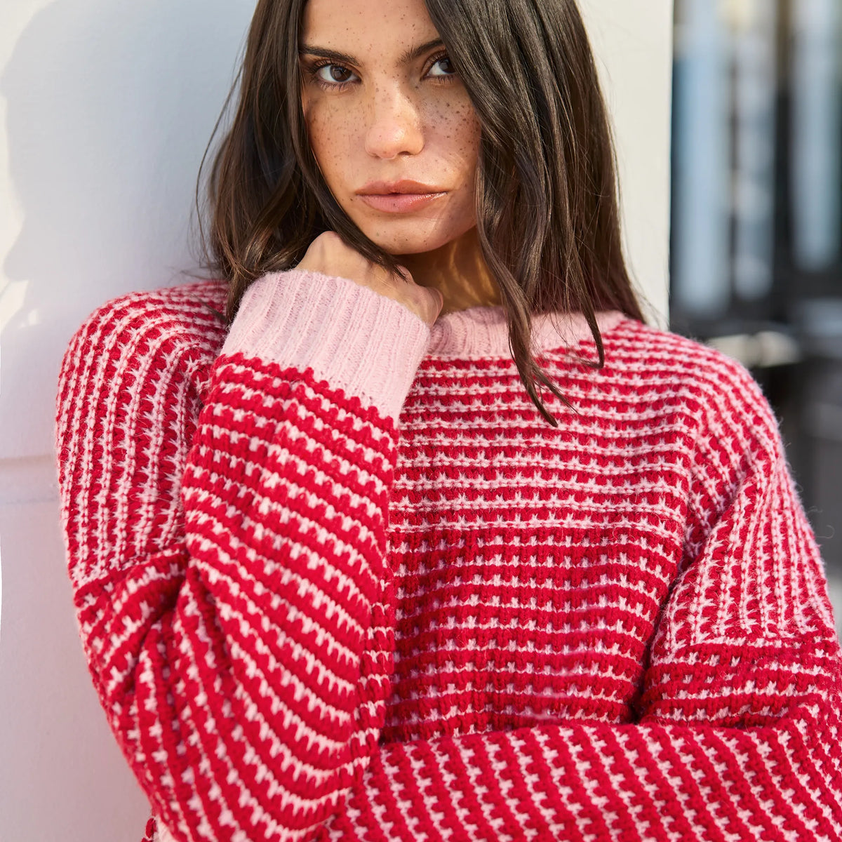 Red Contrast Stitch Knit Jumper With Alpaca – Ro&Zo