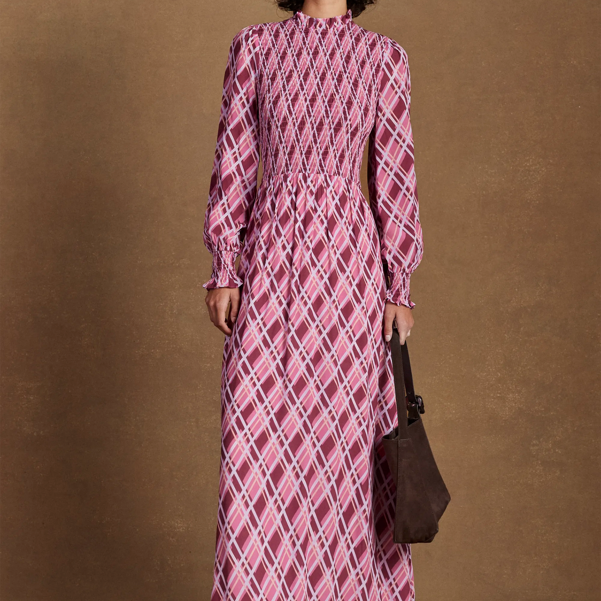 Pink Check Print Shirred Dress – Ro&Zo